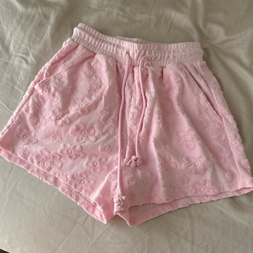 Sundae School Pink Terry Cloth Flower Shorts - Gem